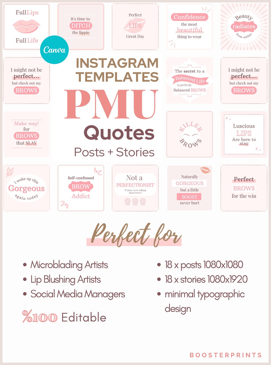 PMU Instagram Post Bundle Beauty Quotes Flyer Permanent Makeup Artists ...