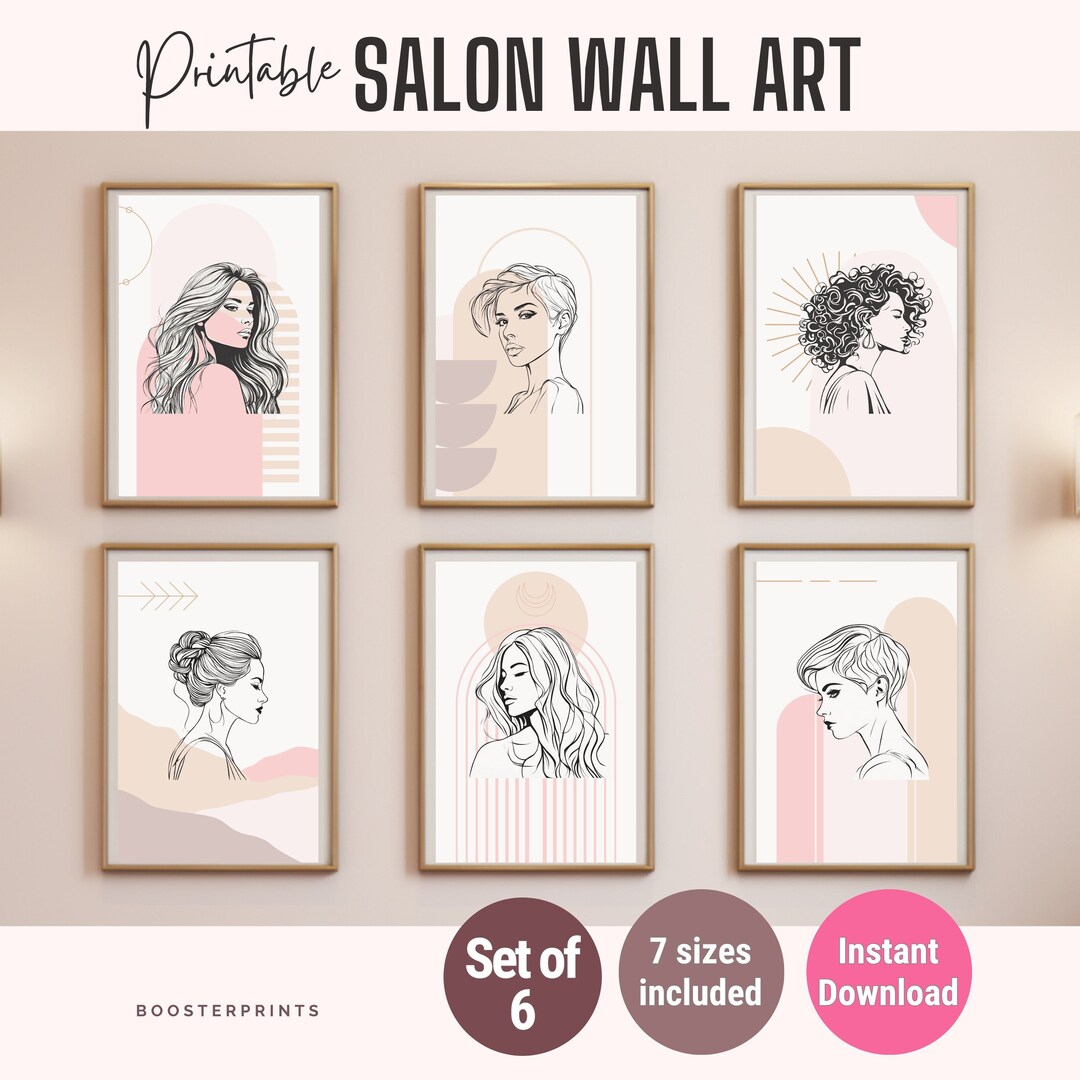 Hair Salon Art Prints Set of 6 Hair Salon Wall Art Spa Wall Art Boho ...
