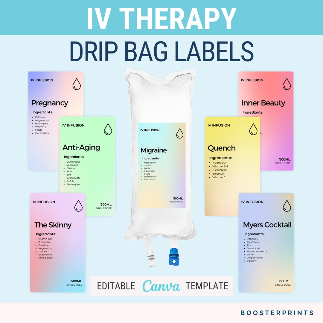 IV Label Template Drip Bag Labels Iv Therapy Template Gradient IV ...