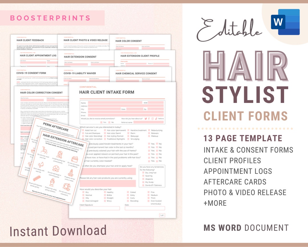 Hair Stylist Client Forms Hair Extensions Consent Color Correction ...