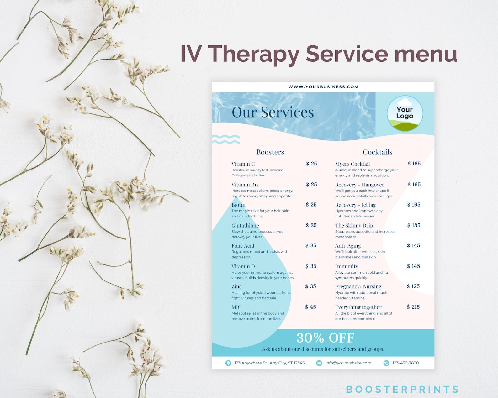 IV Hydration Pricelist Service Menu for IV Infusion Template IV Therapy ...