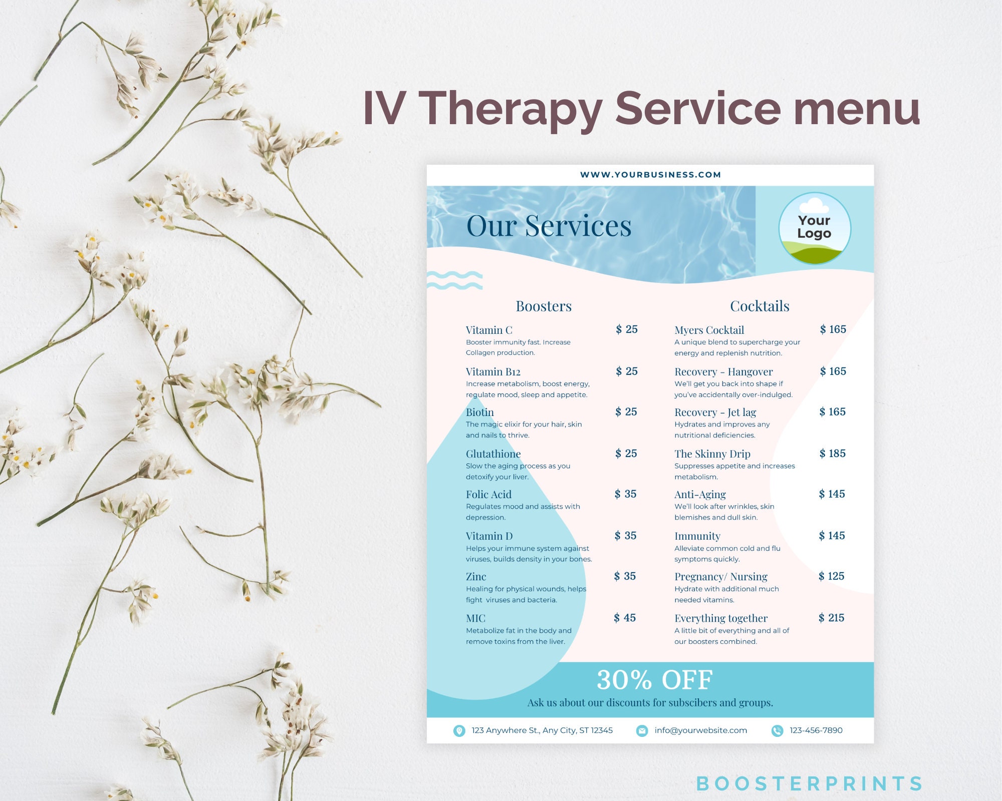 IV Hydration Pricelist Service Menu for IV Infusion Template IV Therapy ...