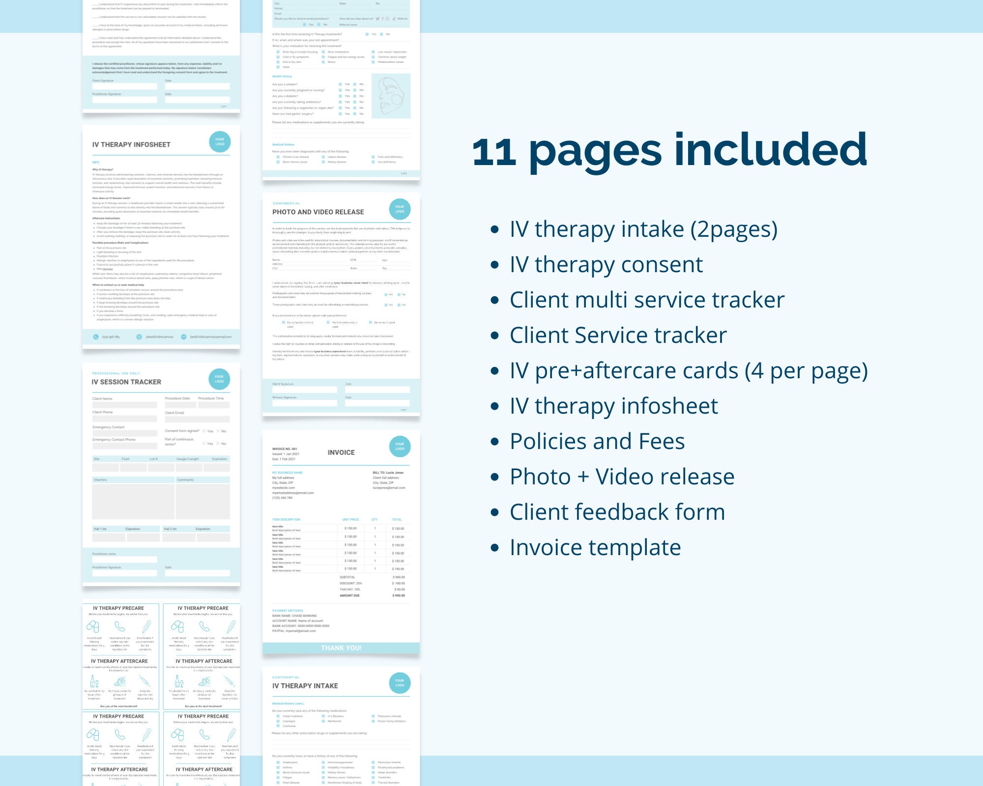 IV Therapy Forms IV Therapy Intake Form Iv Infusion Client Tracker IV ...