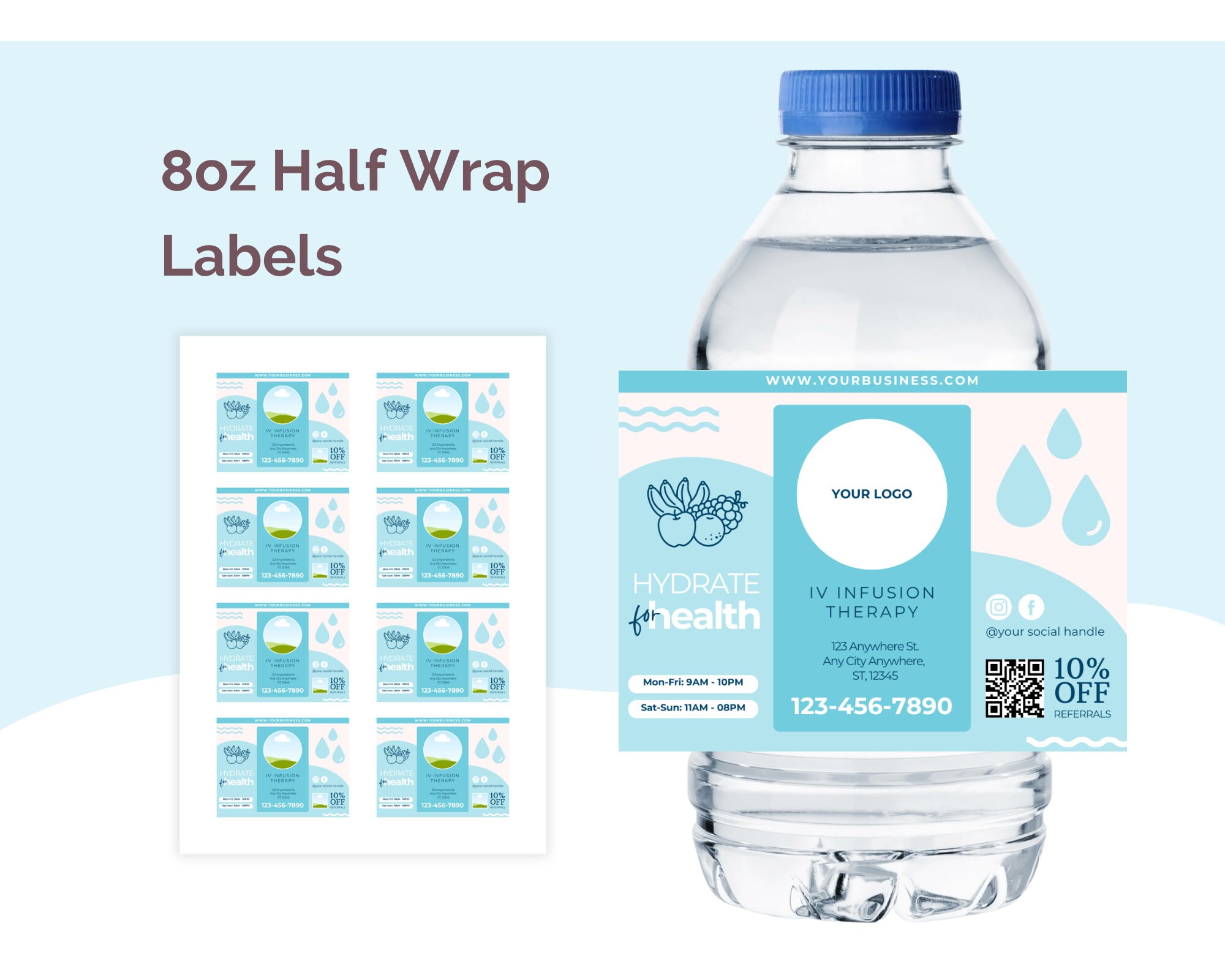 Water Bottle Labels IV Therapy IV Vitamin Therapy Water Bottle Label IV ...