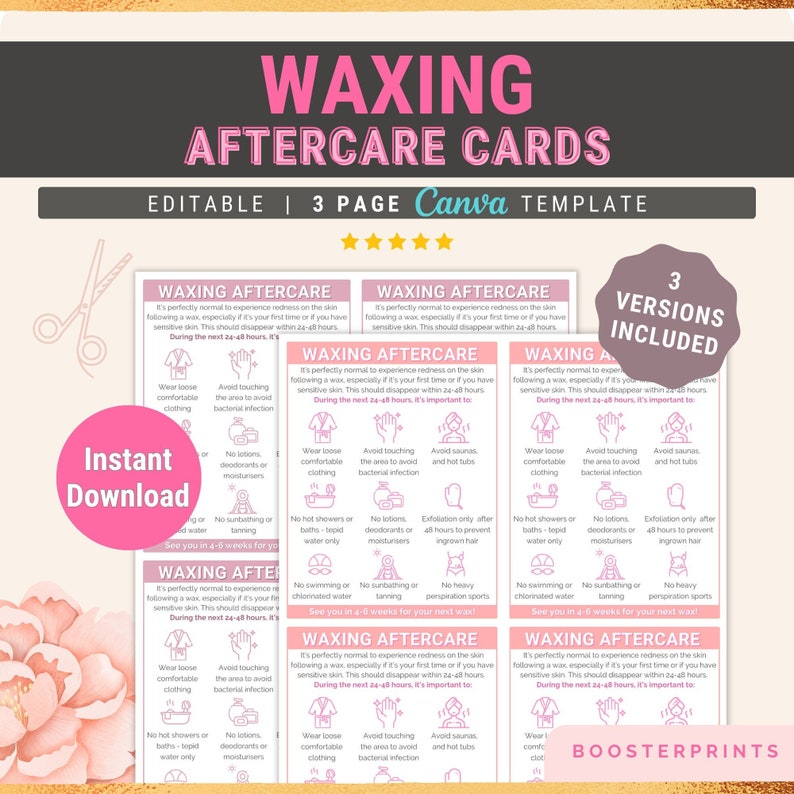Waxing Aftercare Card Template Editable Wax Salon After Care Hair ...