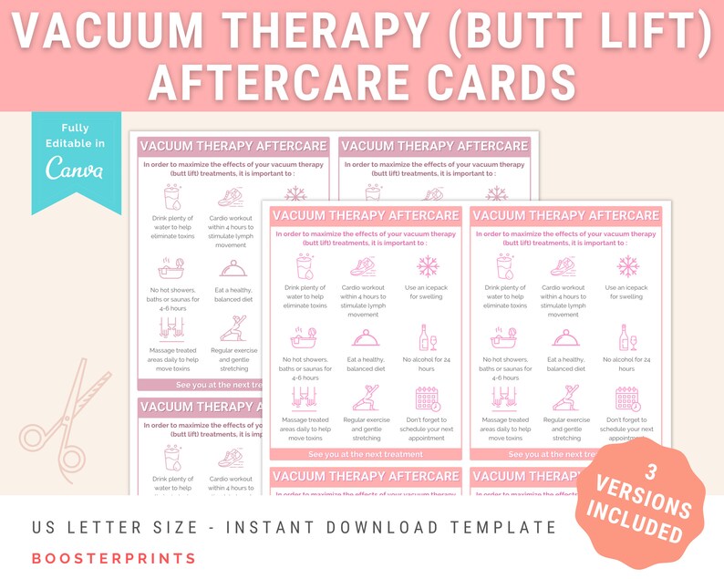 Vacuum Therapy Aftercare Card Butt Lift After Care Card Body Sculpting ...