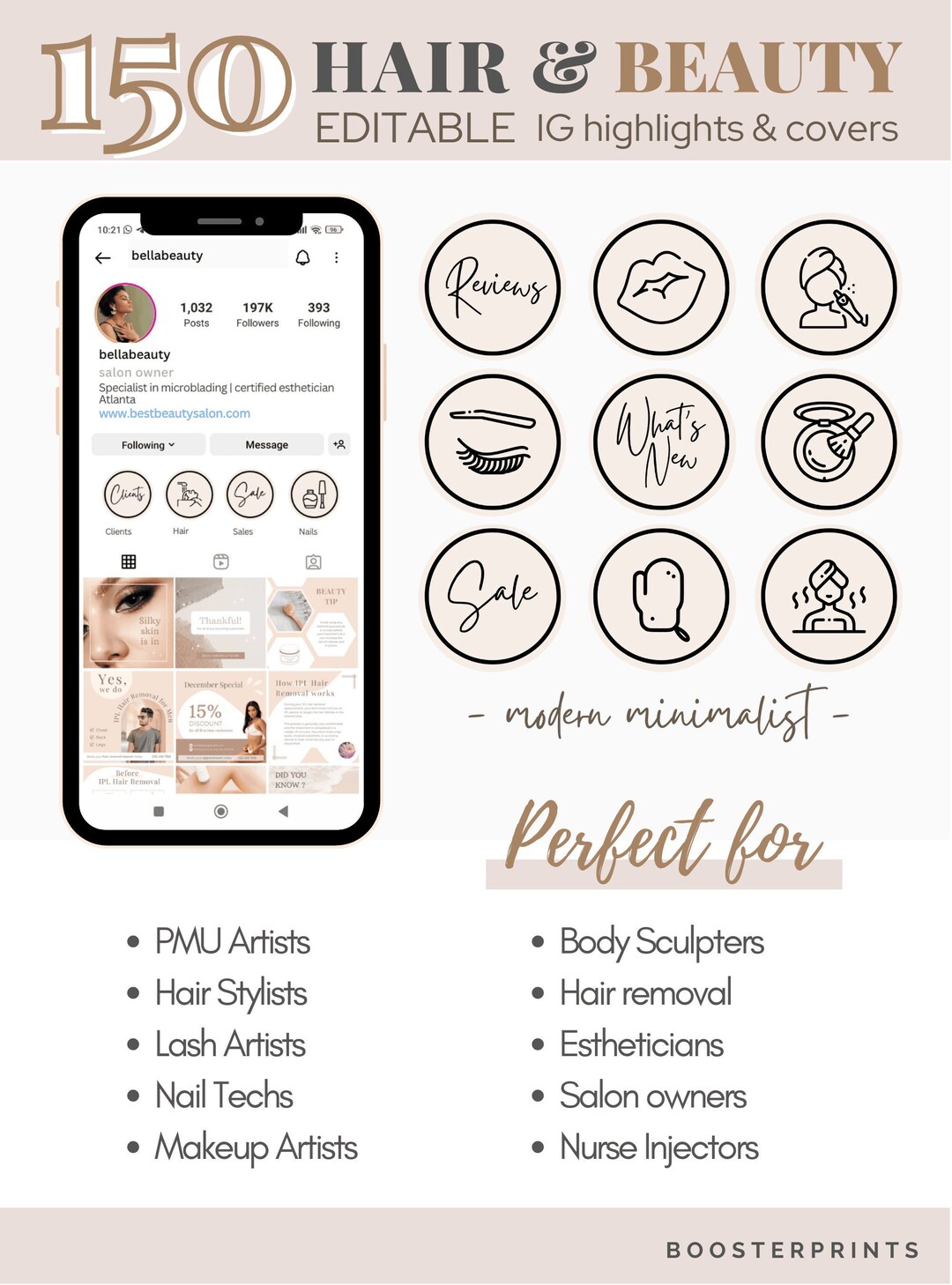 Salon Instagram Template 150 Neutral Beauty Highlight Minimal Beauty ...