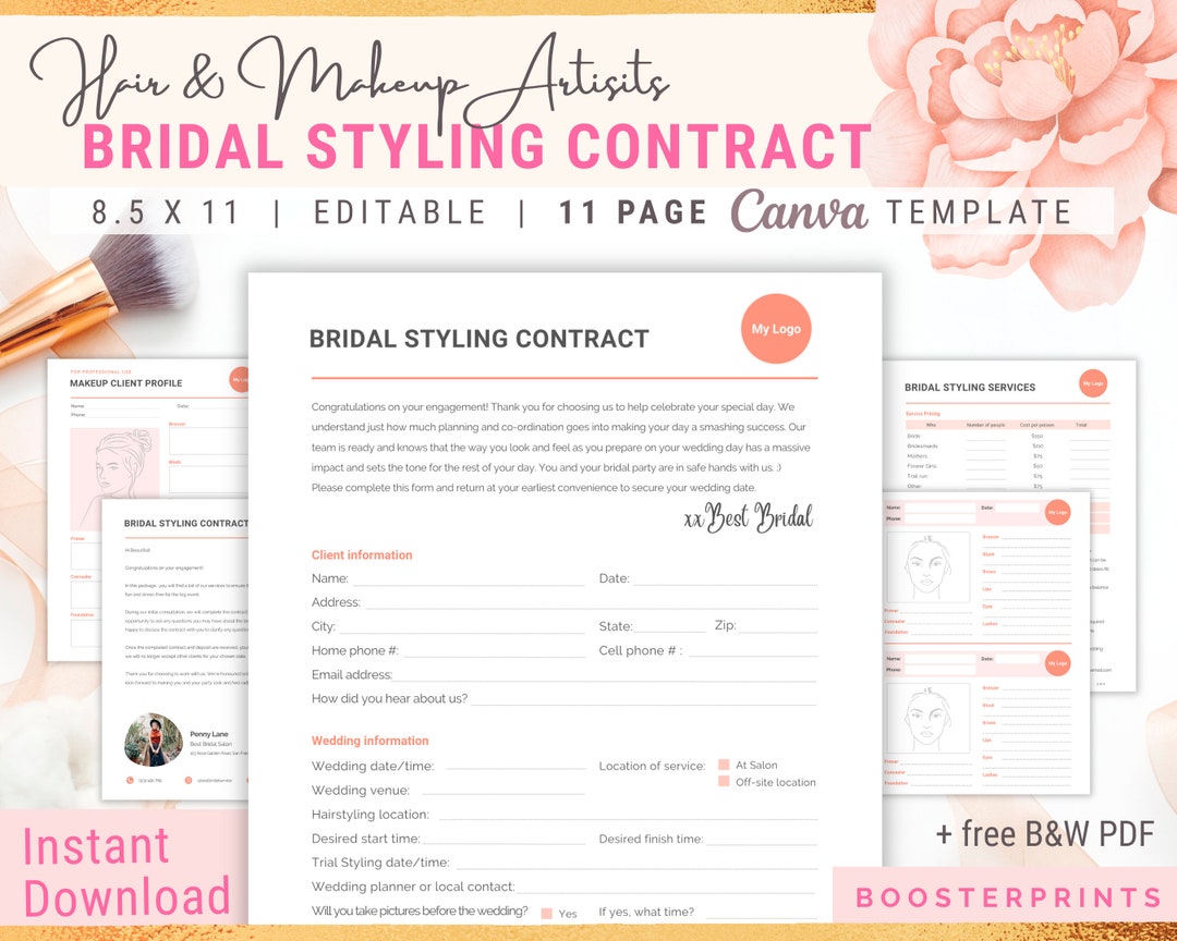 Bridal Styling Contract Hair Makeup Artists Wedding Contract Payment ...