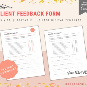 Client Feedback Form Esthetician Business Client Feedback Esthetician ...