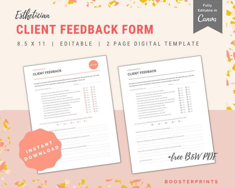 Client Feedback Form Esthetician Business Client Feedback Esthetician Feedback Salon Review ...