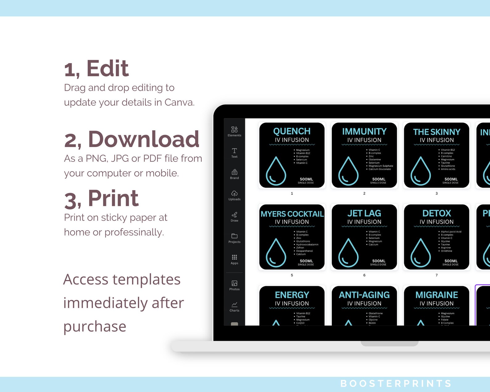 IV Infusion Bag Label Template Editable IV Vitamin Therapy Label IV ...