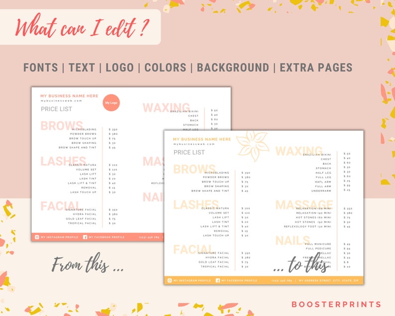 Salon Price List Template for Beauty Business Salon Menu Esthetician ...