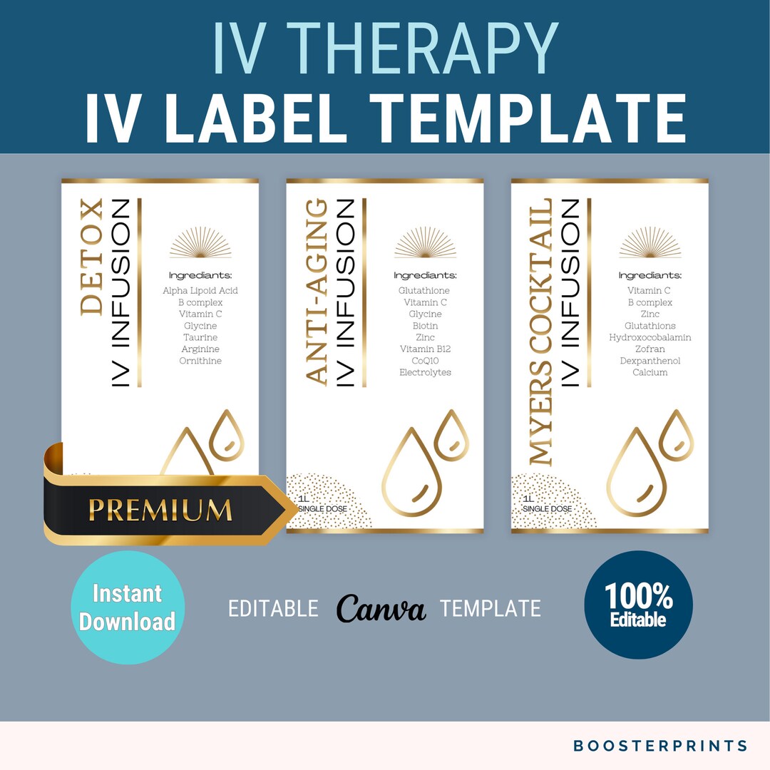 IV Therapy Template Drip Bag Labels Editable IV Vitamin Therapy ...