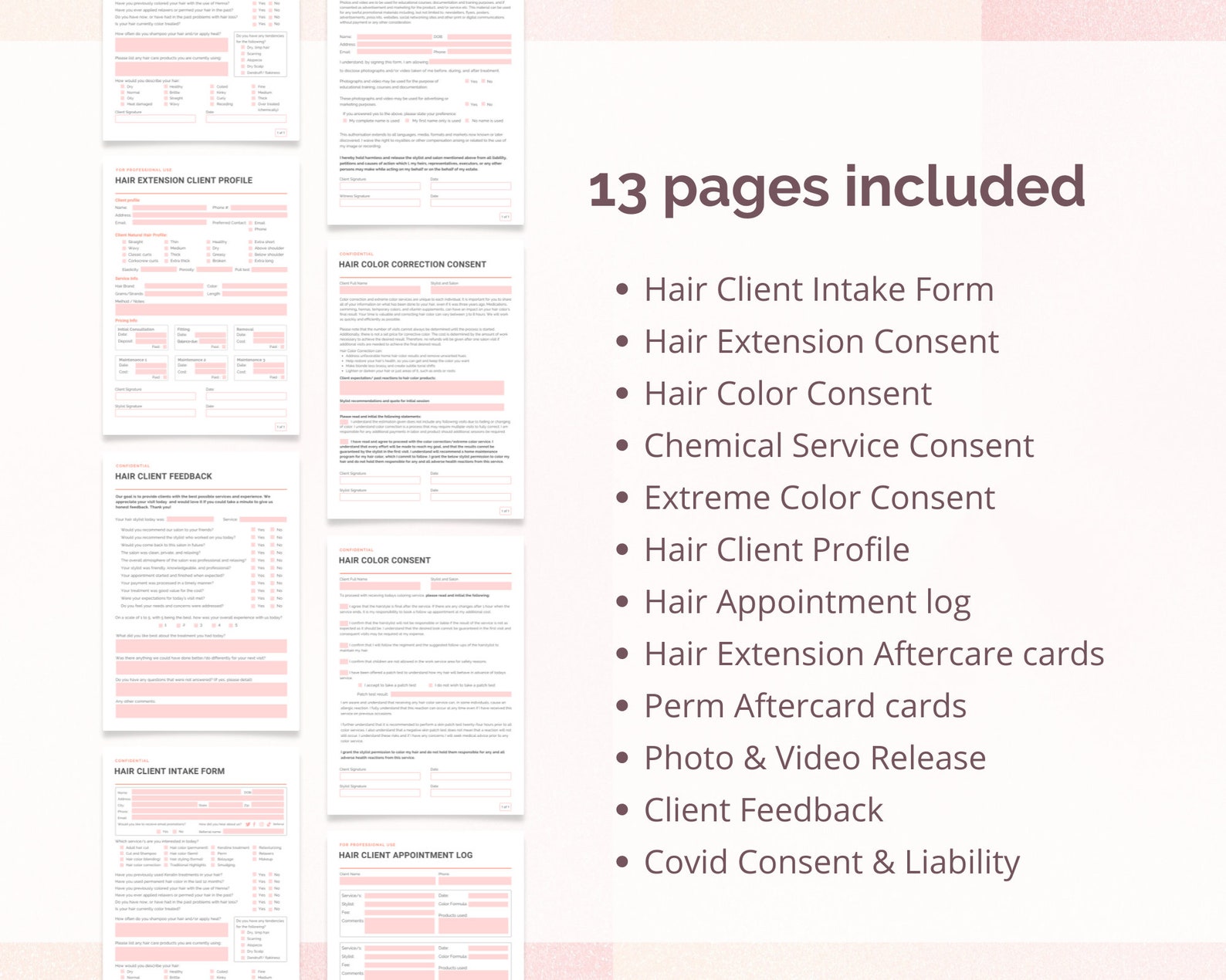 Hair Stylist Client Forms Hair Extensions Consent Color Correction ...