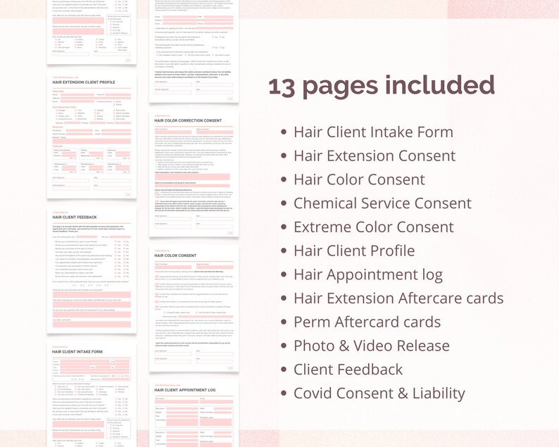 Hair Stylist Client Forms Hair Extensions Consent Color - Etsy