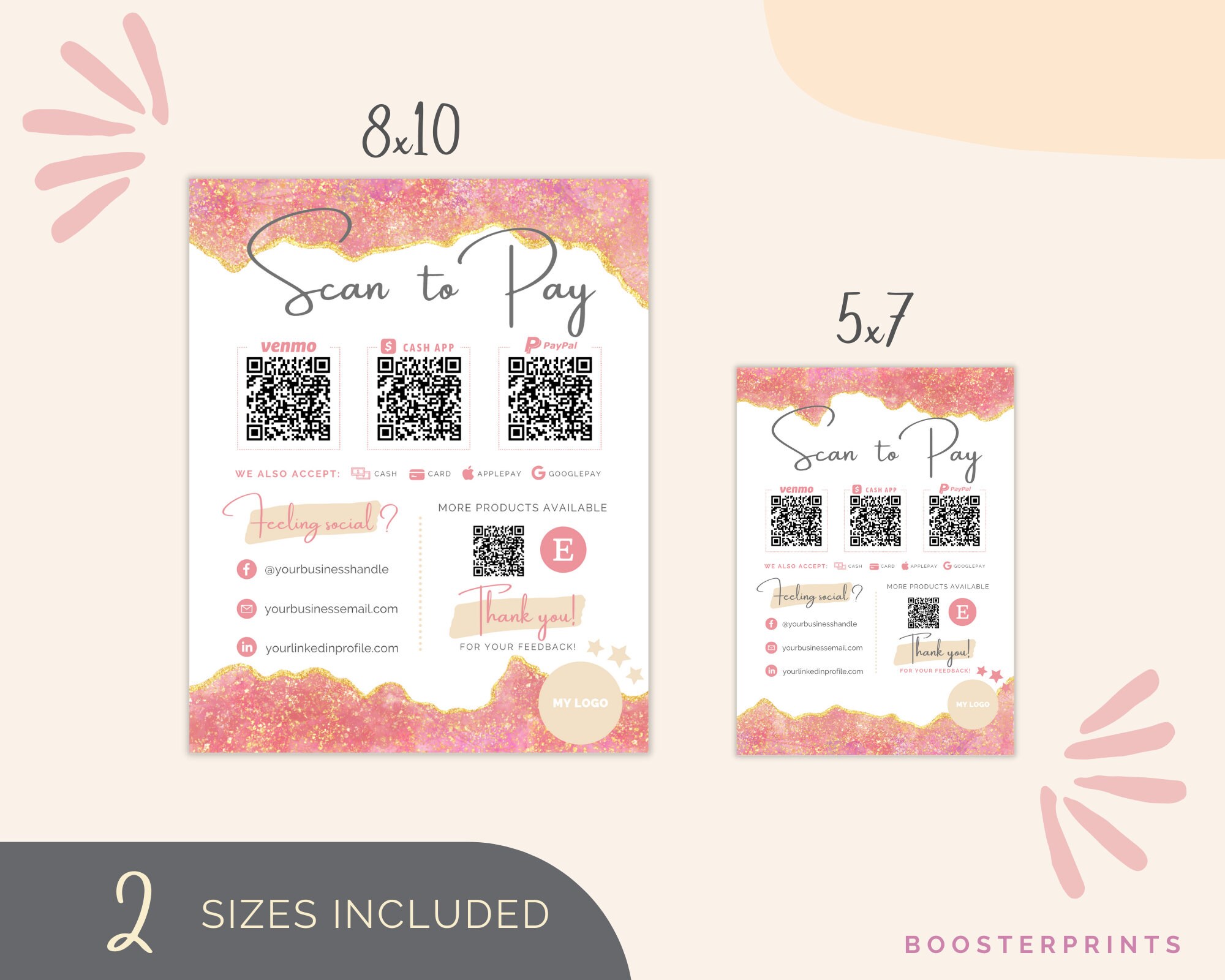 Editable Scan to Pay Template Pink Gold Qr Code Sign QR - Etsy