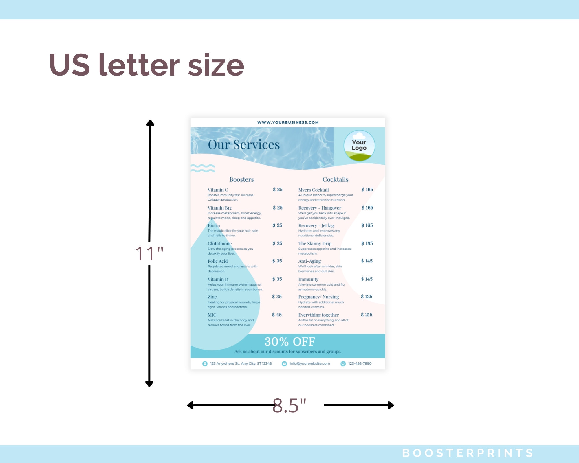 IV Hydration Pricelist Service Menu for IV Infusion Template IV Therapy ...