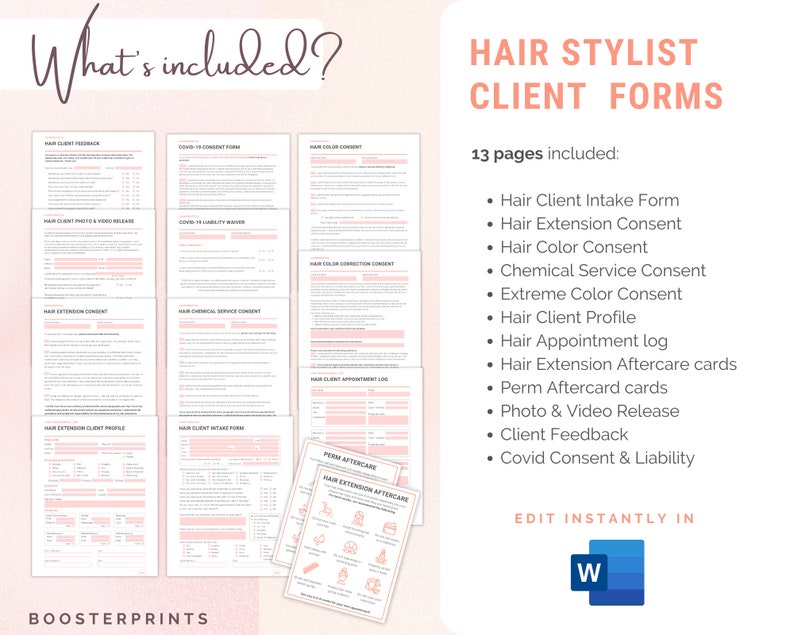 Hair Stylist Client Forms Hair Extensions Consent Color - Etsy