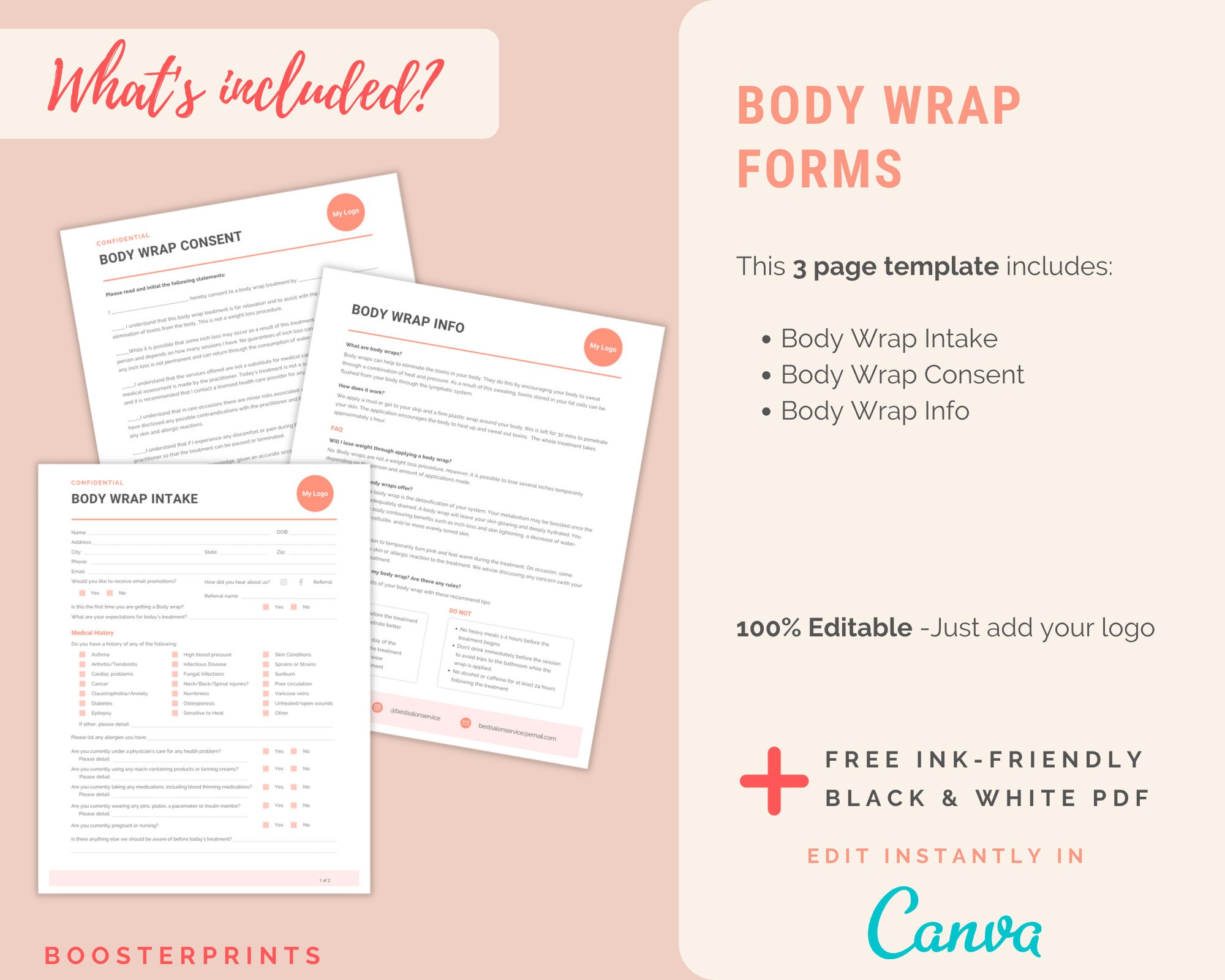 Body Wrap Consent Form Client Intake Form Editable Canva Template ...