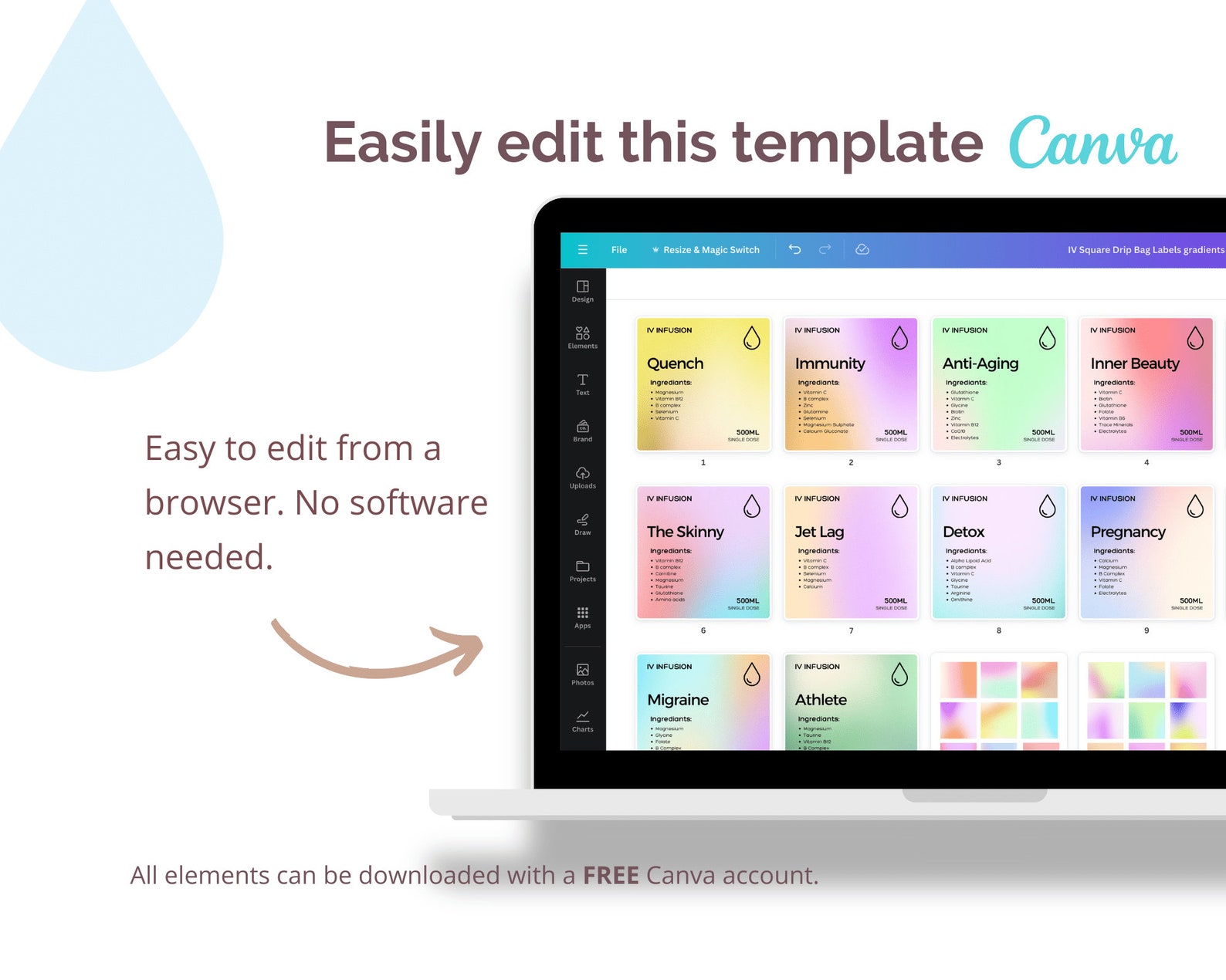 IV Infusion Bag Labels Modern IV Vitamin Therapy Bag Label Gradient IV ...