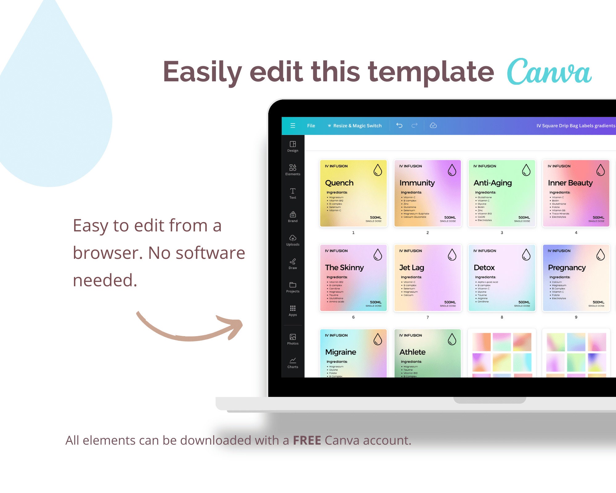 IV Infusion Bag Labels Modern IV Vitamin Therapy Bag Label Gradient IV ...