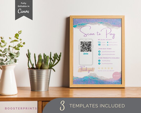 Editable Scan to Pay Template Premium QR Code Sign for Venmo | Etsy