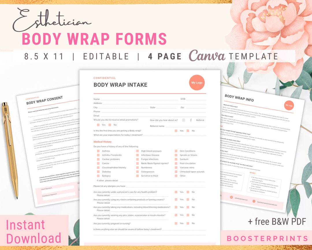 Body Wrap Consent Form Client Intake Form Editable Canva Template ...