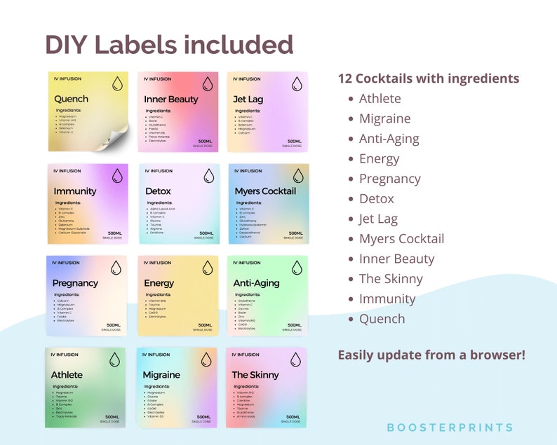 IV Infusion Bag Labels Modern IV Vitamin Therapy Bag Label Gradient IV ...
