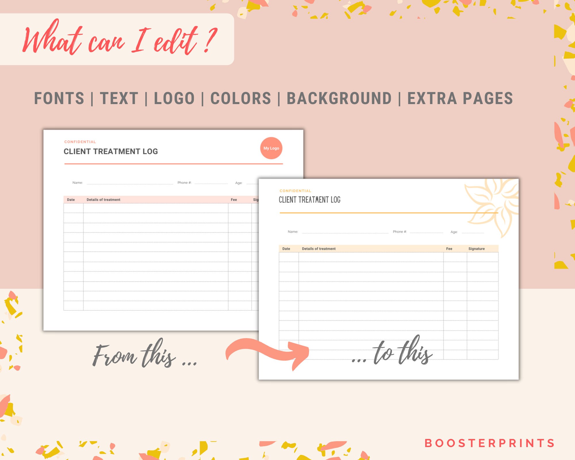 Client Treatment Log Editable Esthetician Business Form Beauty Salon ...