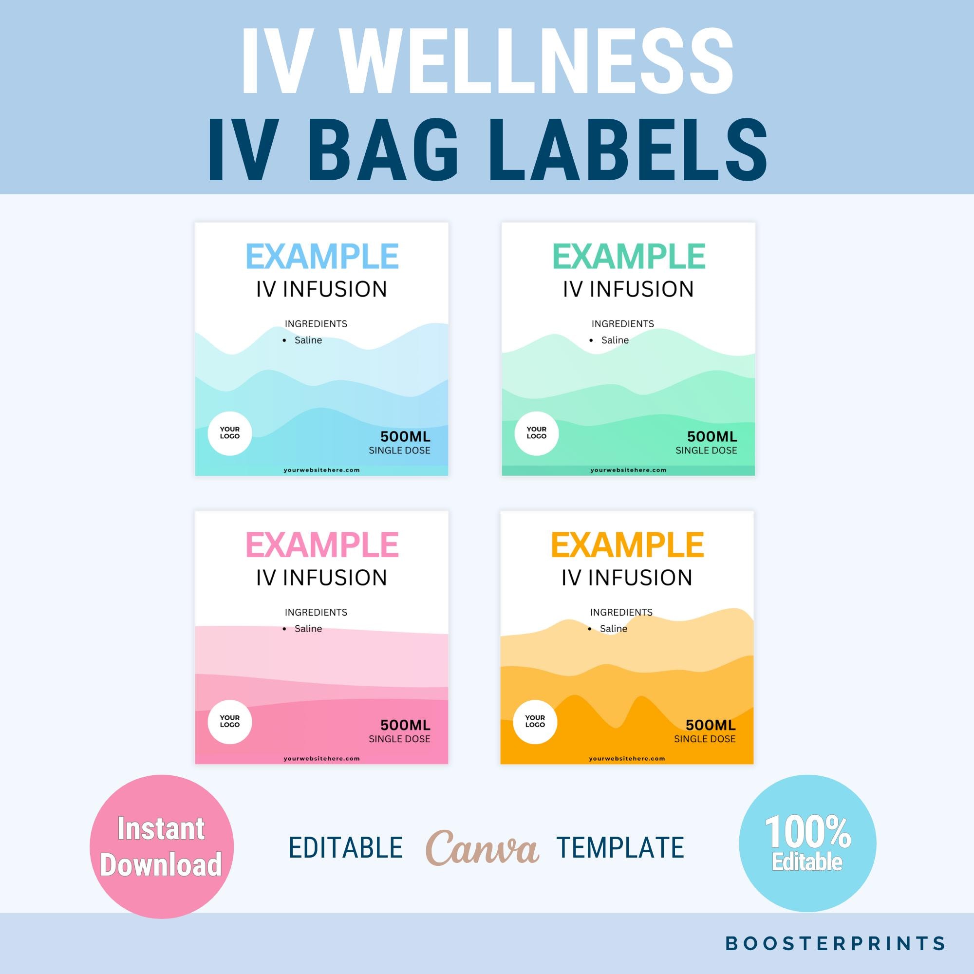 IV Hydration Bag Labels Modern IV Vitamin Therapy Bag Label Gradient IV ...