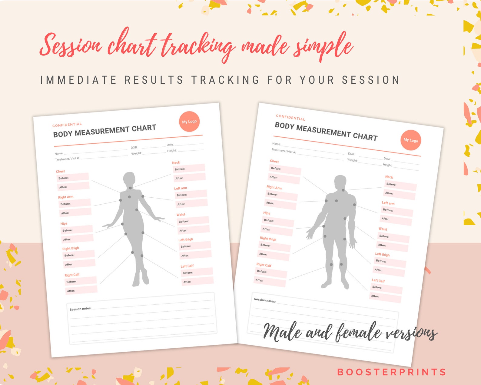 Body Measurement Charts Body Sculpting Tracker Body Contouring Inch ...