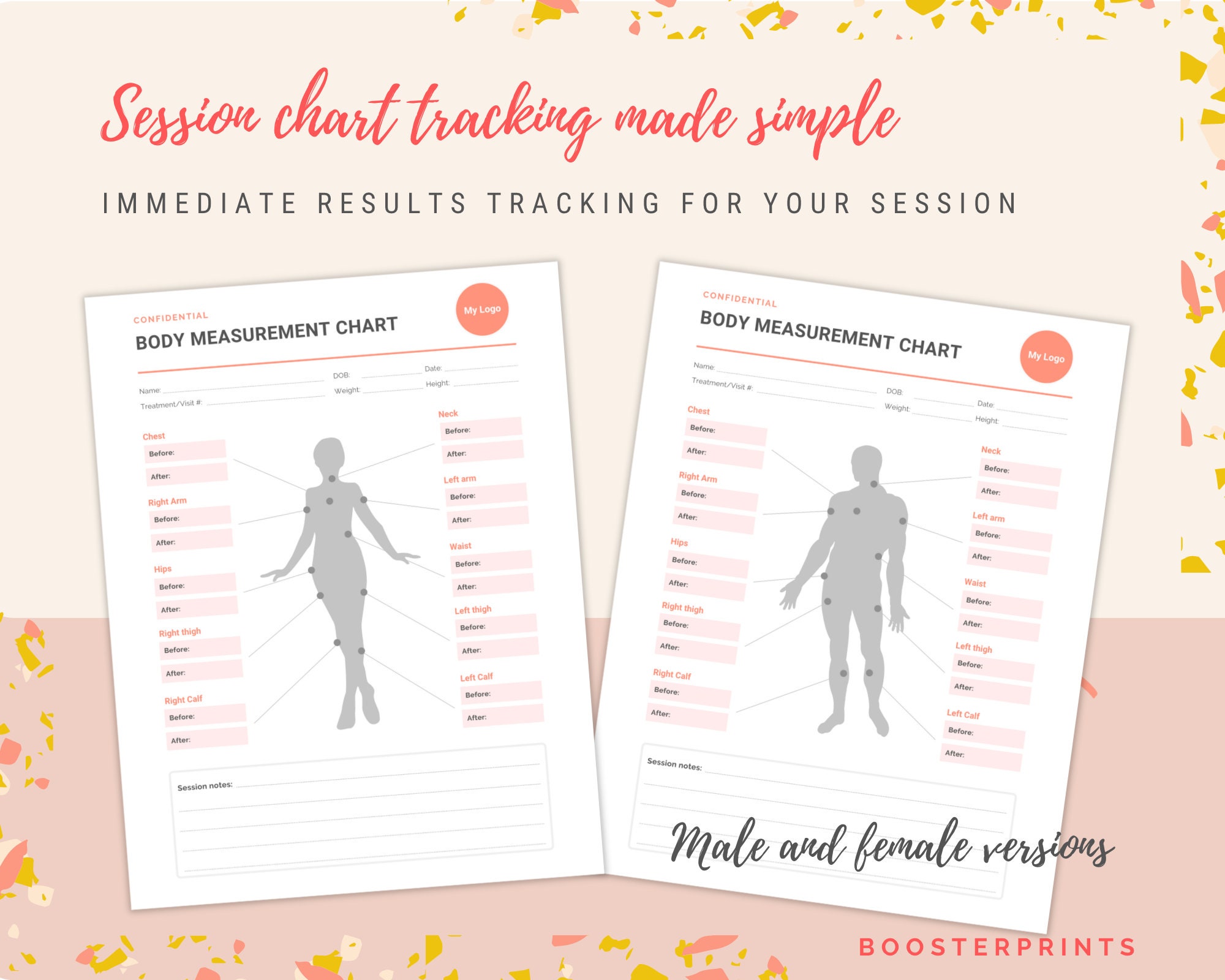 Body Measurement Charts Body Sculpting Tracker Body Contouring Inch ...