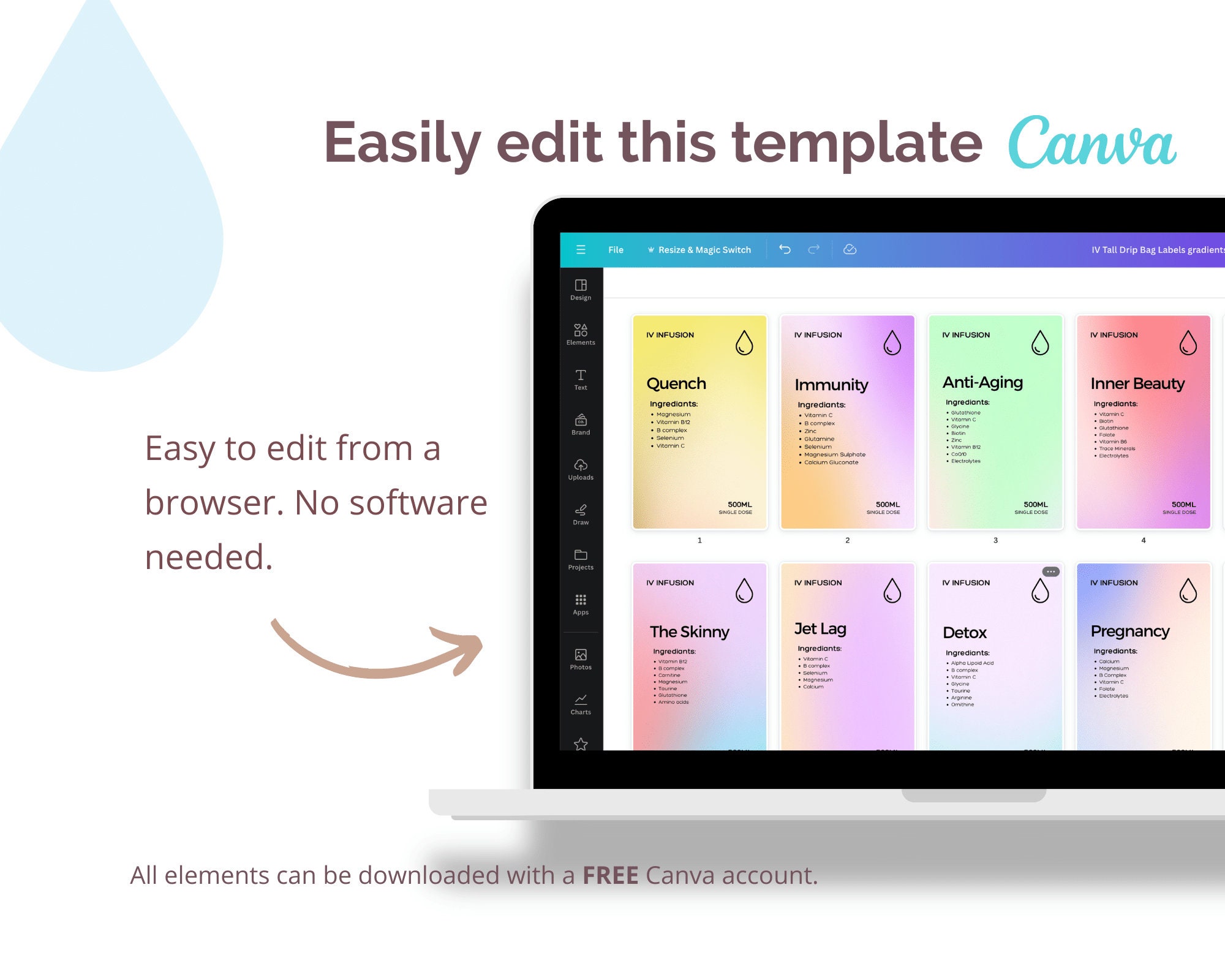 IV Label Template Drip Bag Labels Iv Therapy Template Gradient IV ...