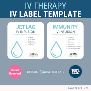 IV Therapy Bags Label Editable IV Vitamin Therapy Bag Label IV Labels ...