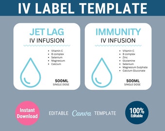 IV Bag Labels Editable IV Vitamin Therapy Bag Label IV Label Template ...
