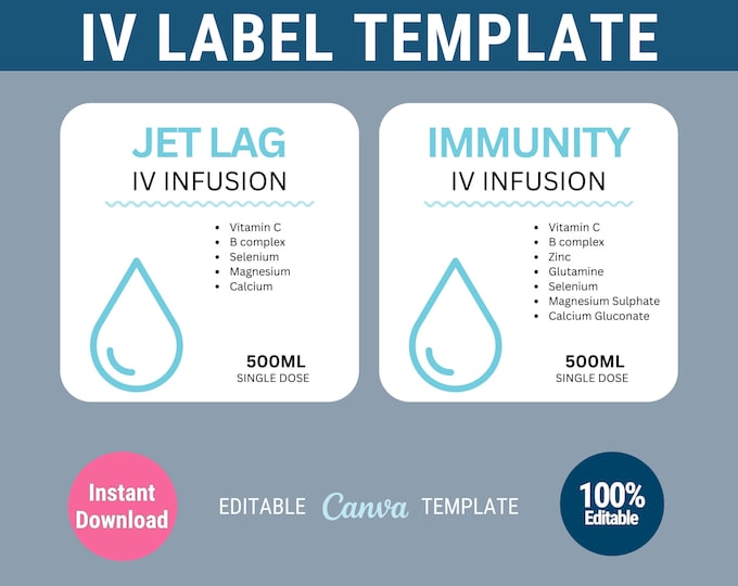 IV Therapy Bags Label Editable IV Vitamin Therapy Bag Label IV Labels ...