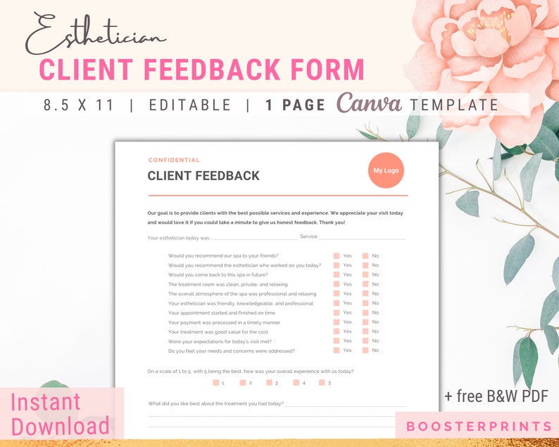 Client Feedback Form Esthetician Business Client Feedback Esthetician ...