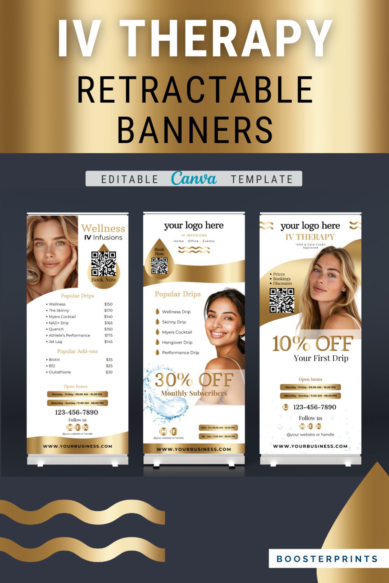 IV Therapy Marketing Gold Event Banner IV Retractable Black Gold IV ...