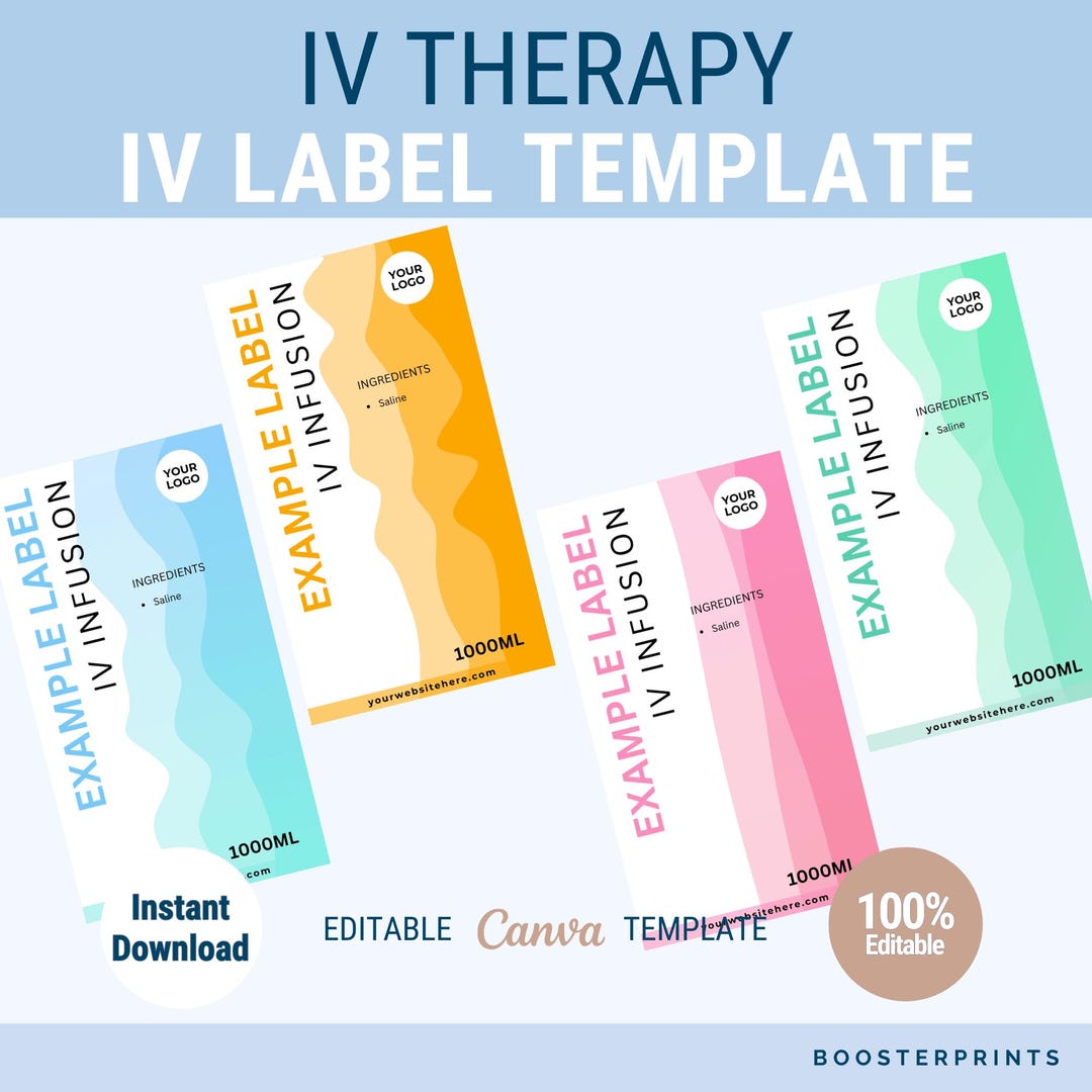 IV Therapy Bag Labels Editable IV Vitamin Therapy Templates Premium IV ...