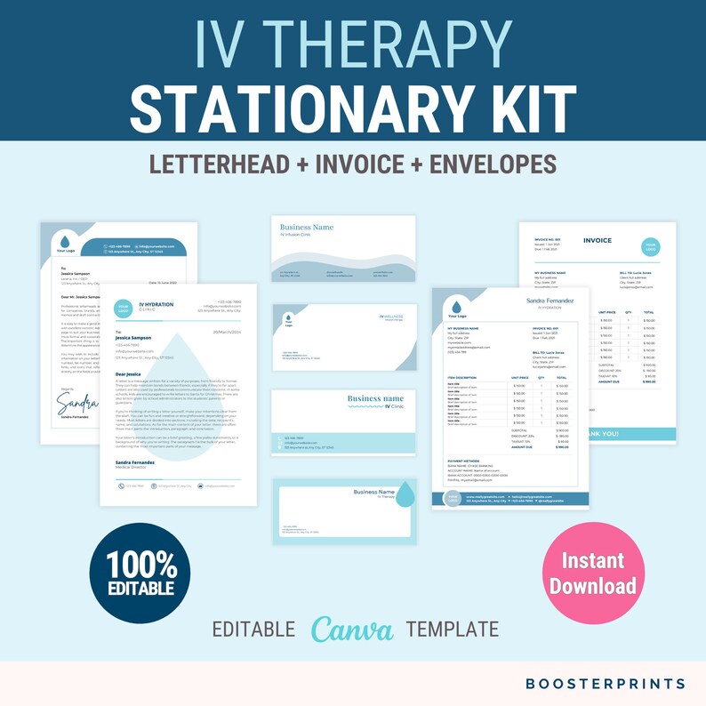 IV Therapy Canva Kit Invoice Letterhead Envelope Template Iv Infusion ...
