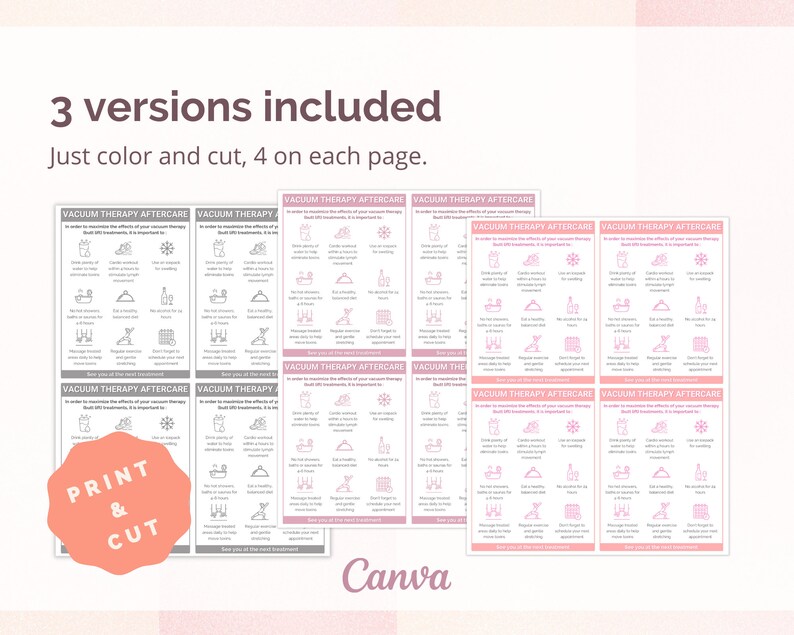 Vacuum Therapy Aftercare Card Butt Lift After Care Card Body Sculpting ...