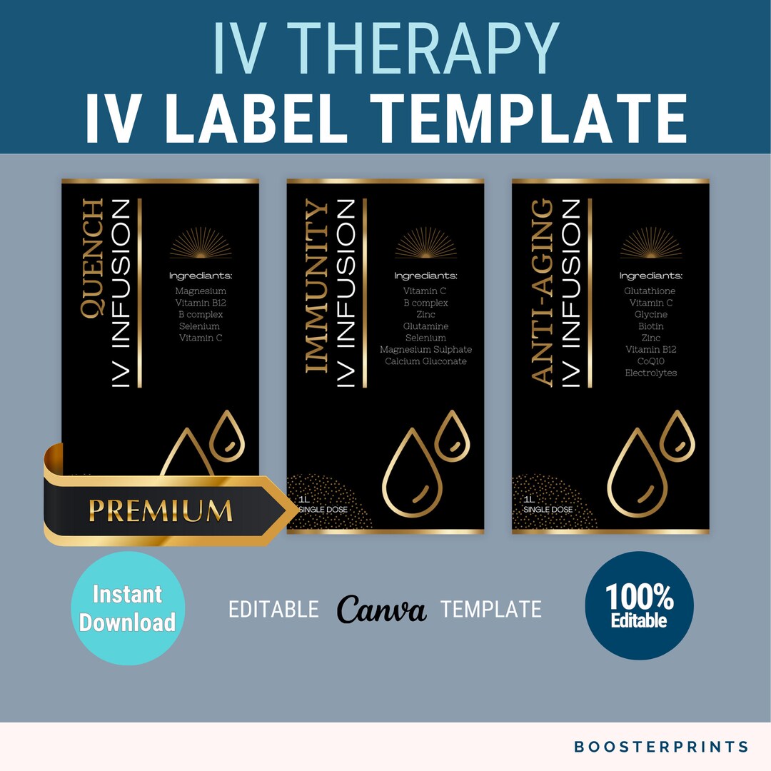IV Bag Labels Editable IV Vitamin Therapy Templates Premium IV Label ...