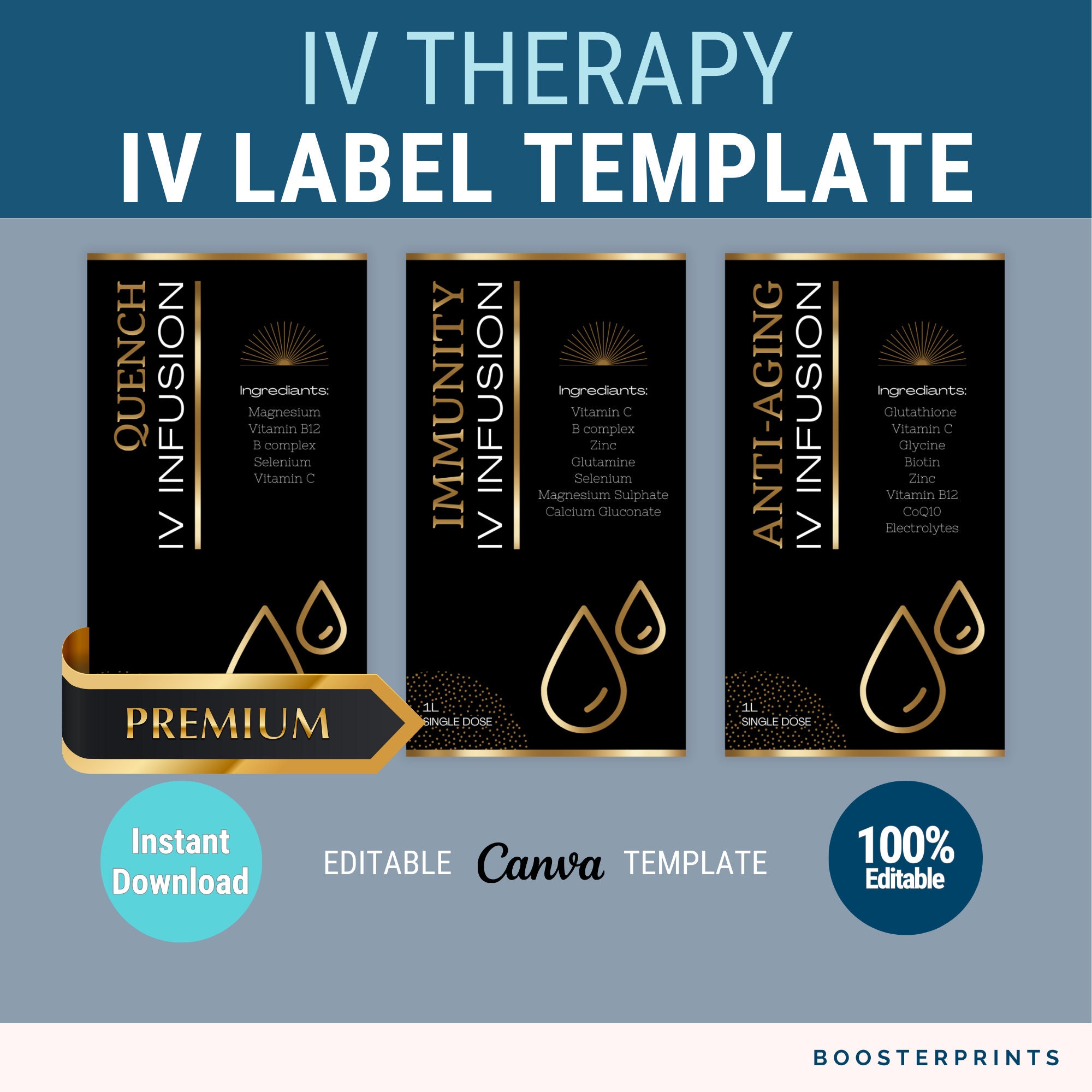 IV Bag Labels Editable IV Vitamin Therapy Templates Premium IV Label ...