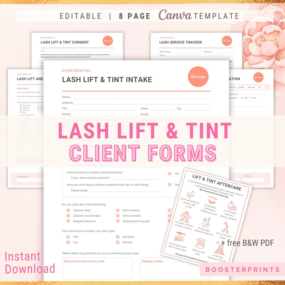 Lash Consent Forms Lash Lift and Tint Lash Aftercare Card Lash Tech ...