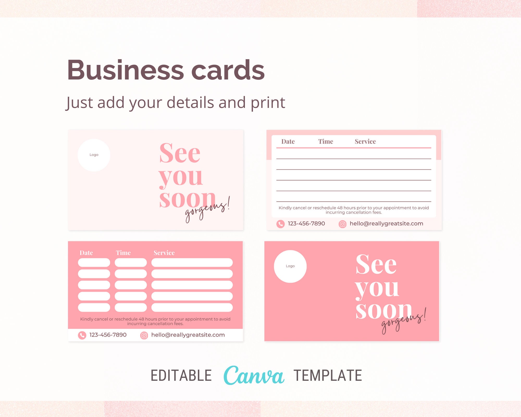 Salon Booking Card Template Salon Appointment Card Client Reminder Card ...