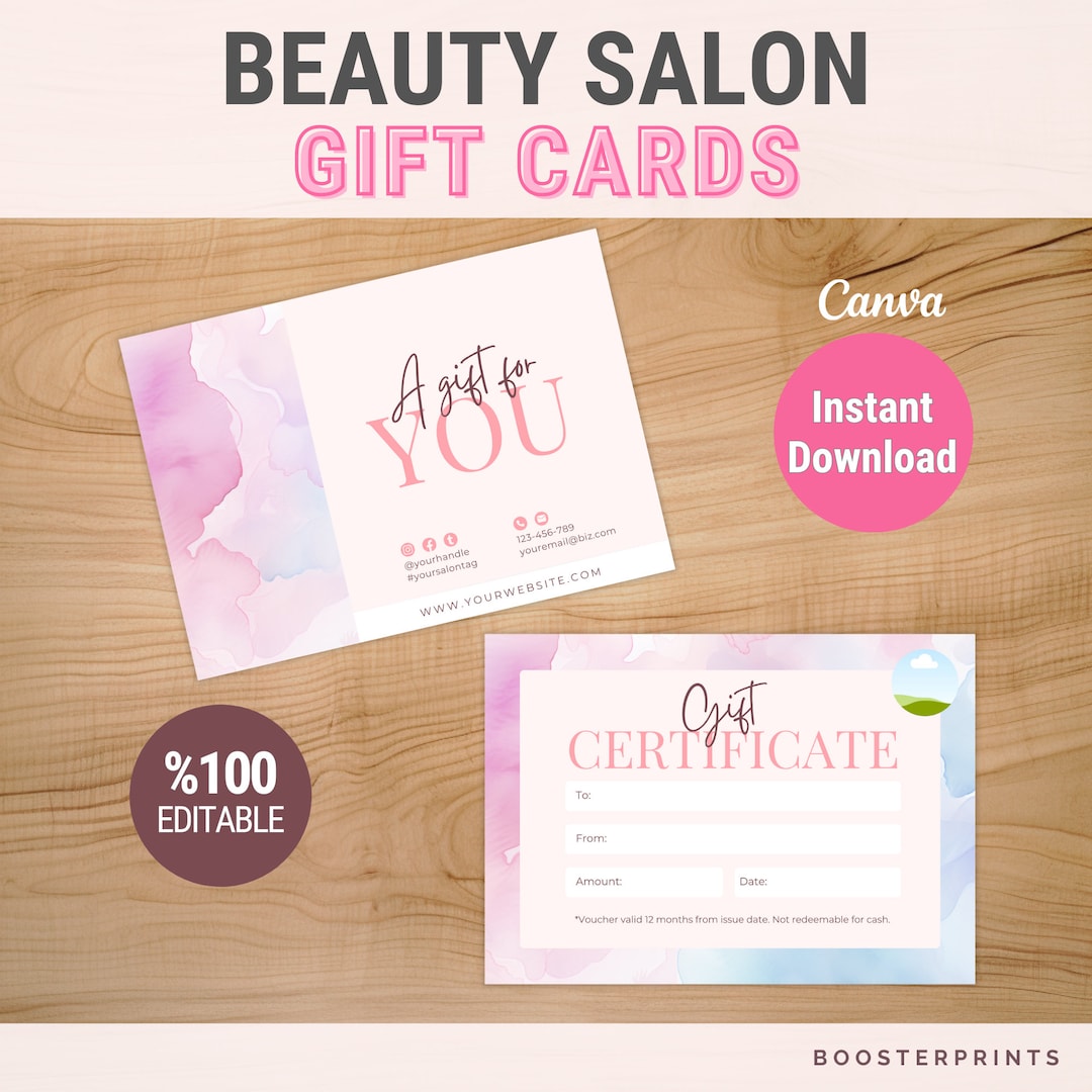 Salon Gift Certificate Template Esthetician Gift Card Beauty Salon Gift ...
