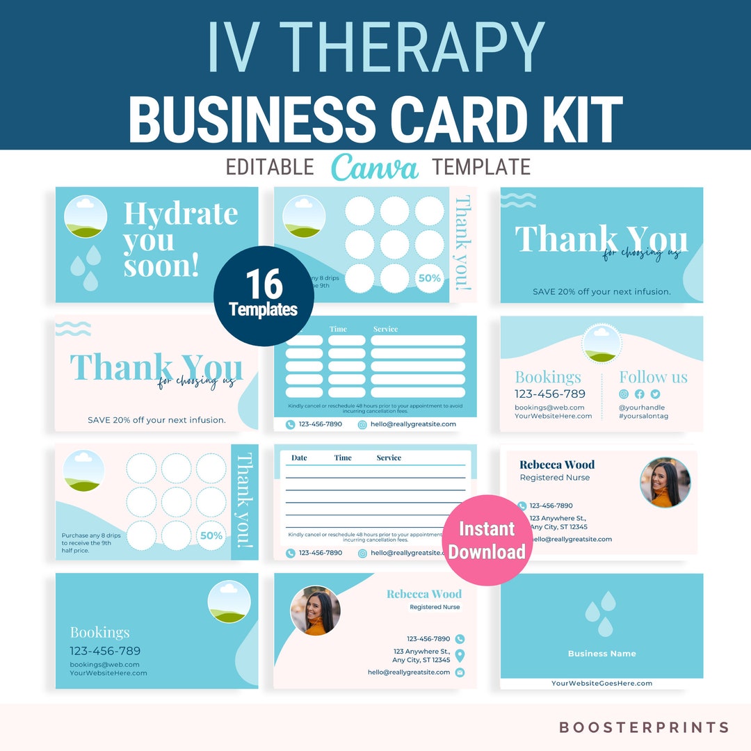 IV Therapy Business Branding Templates Including Loyalty Card, Thank ...