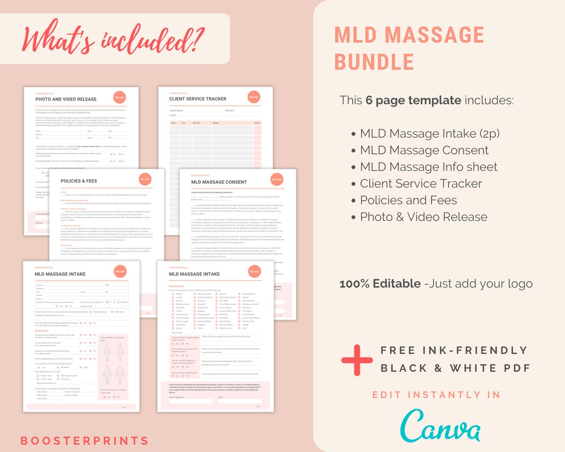 Lympatic Drainage Massage Consent Forms MLD Intake Form Lymph - Etsy