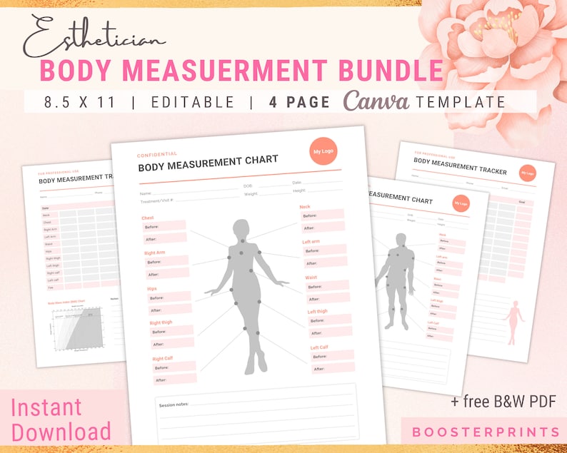 Body Measurement Forms Client Measurement Tracking Cavitation Body ...