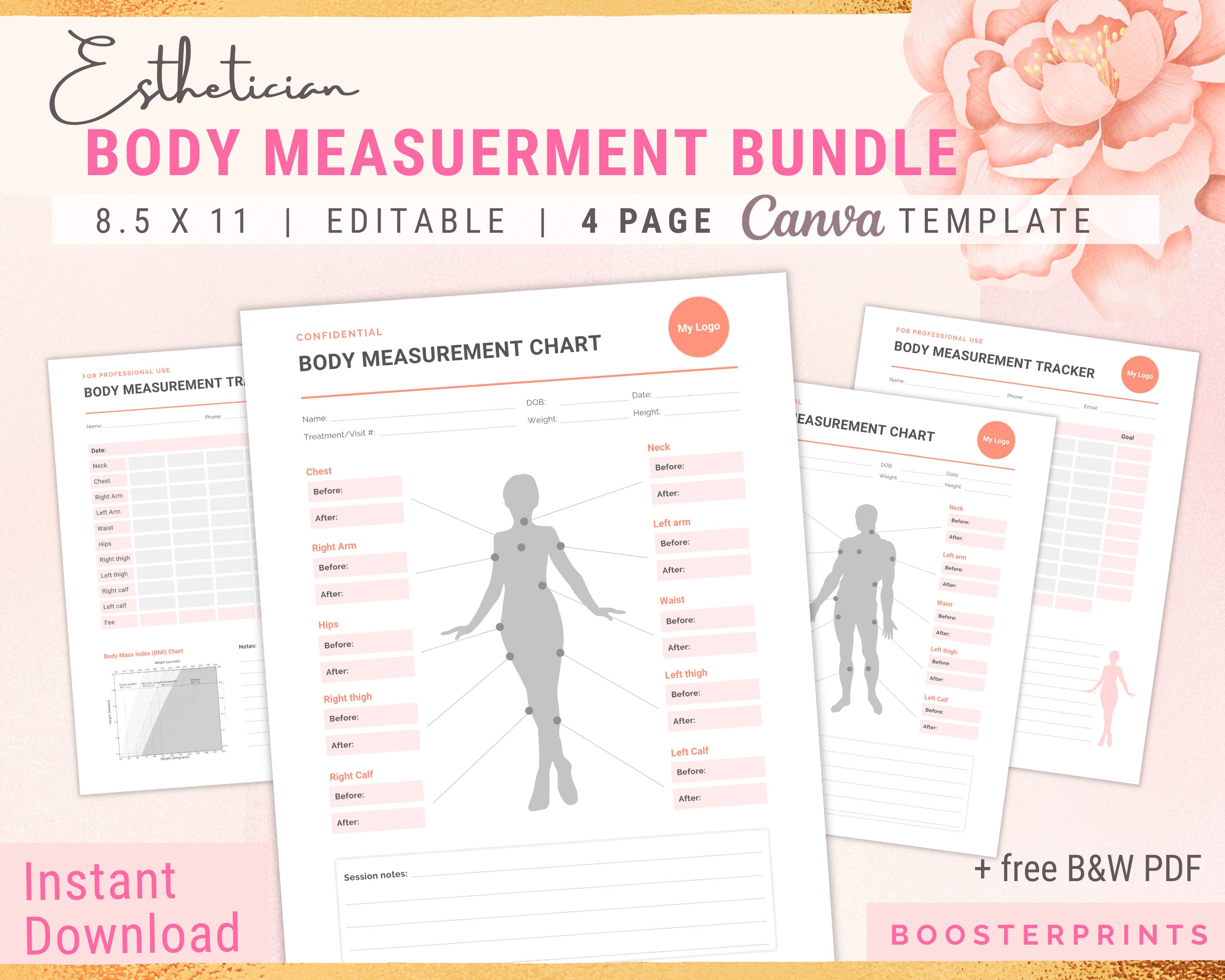 Body Measurement Forms Client Measurement Tracking Cavitation Body ...